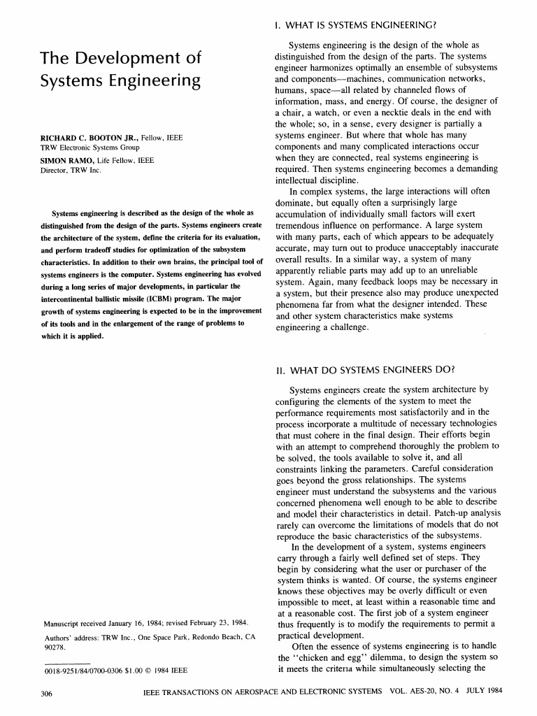 The Development of Systems Engineering | PDF | Systems Engineering | System