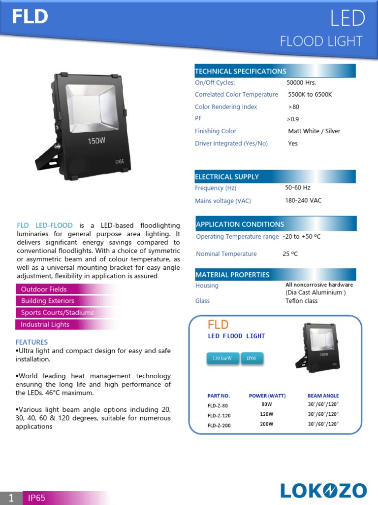 Flood Light: Technical Specifications | PDF | Light Emitting Diode ...