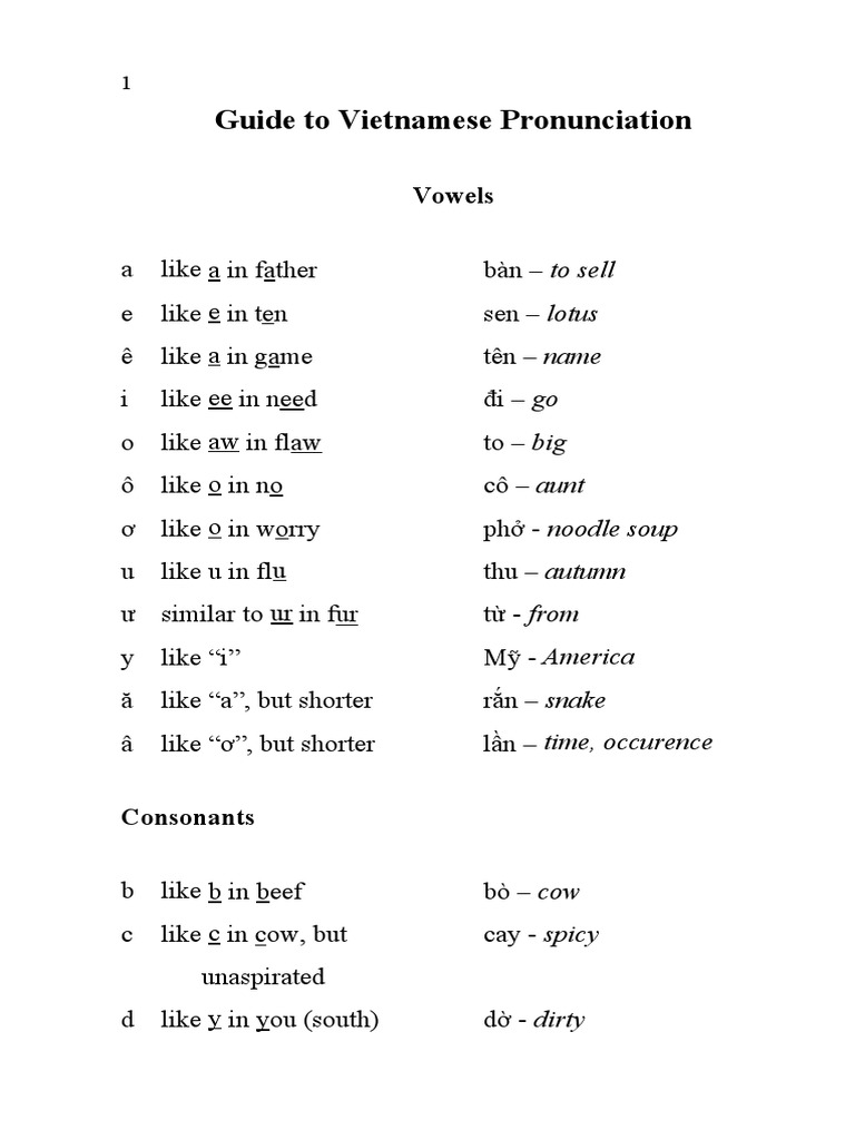 Guide To Vietnamese Pronunciation: Vowels | PDF | Tone (Linguistics ...