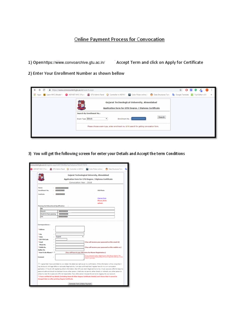 Online Payment Process For Convocation | PDF