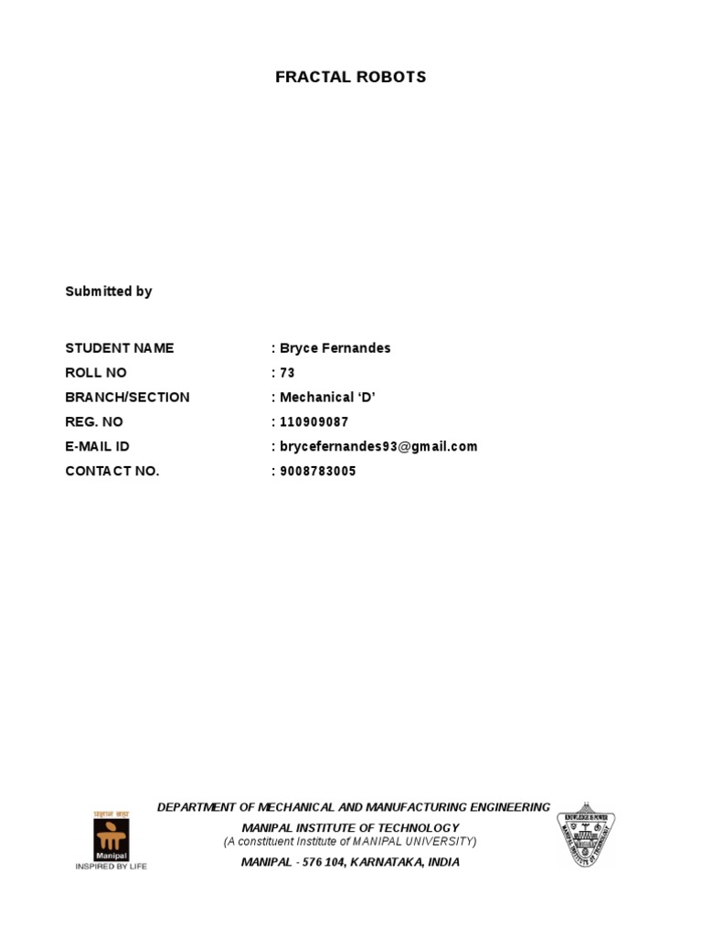 Seminar On Fractals Robot | PDF | Robot | Robotics