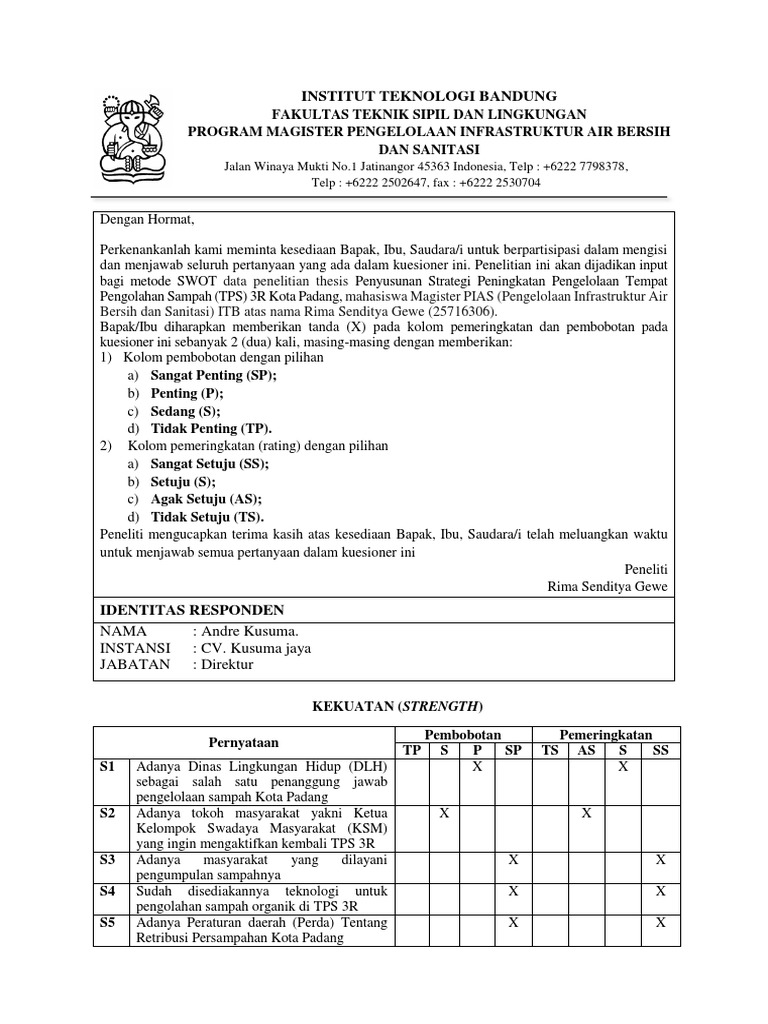 Kuesioner SWOT Baru-1 | PDF