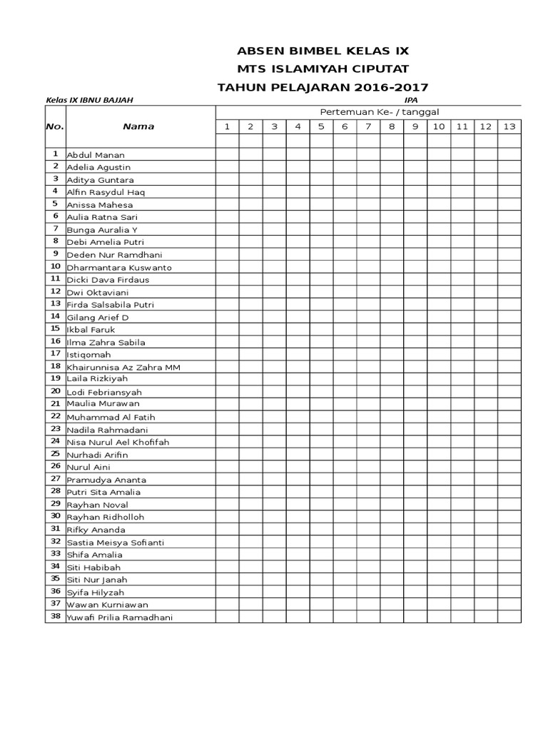 Absen Bimbel | PDF