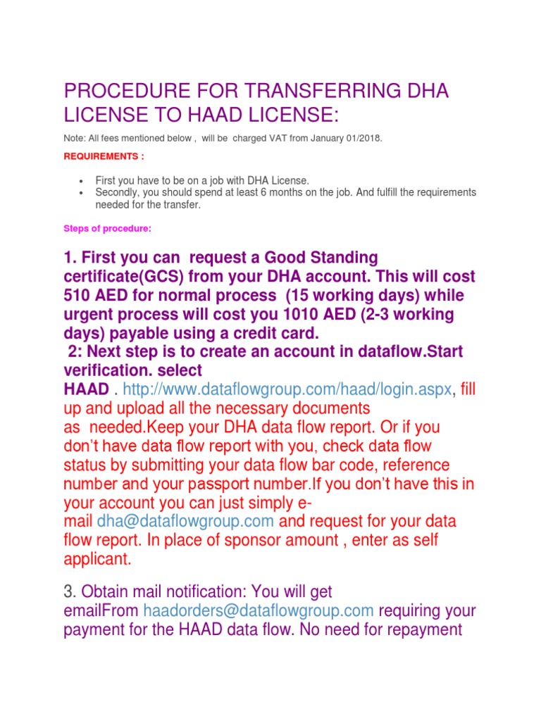 DHA to HAAD License Transfer Guide | PDF