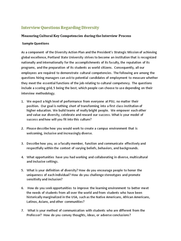 Interview Questions For Diversity | PDF | Competence (Human Resources ...