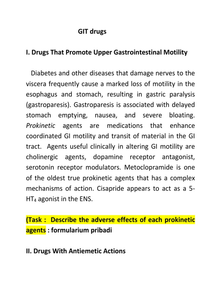 GIT Drugs I. Drugs That Promote Upper Gastrointestinal Motility | PDF ...