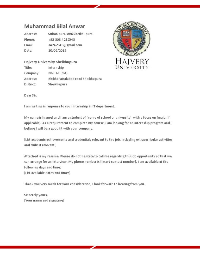 Internship Application Letter | PDF