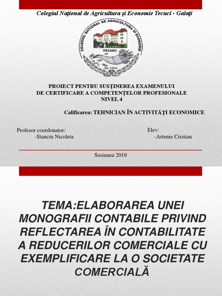 Prezentare Proiect "Contabilitatea Reducerilor Comerciale" | PDF