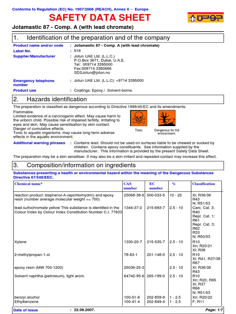 Safety Data Sheet: Identification of The Preparation and of The Company ...