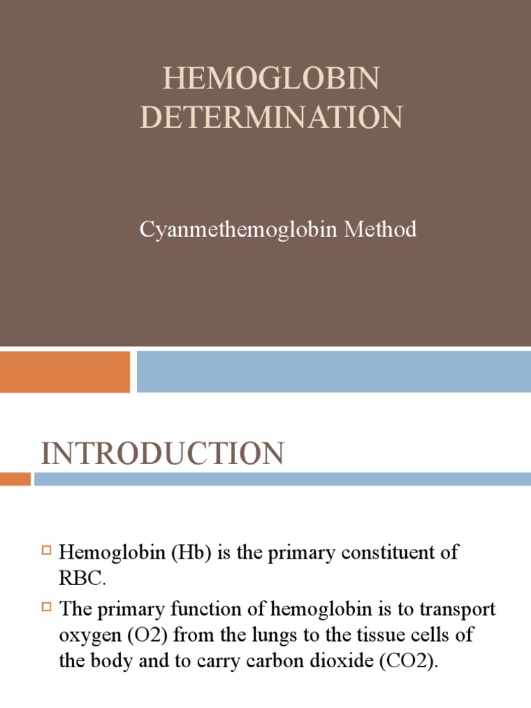 Hemoglobin Determination: Cyanmethemoglobin Method | Download Free PDF ...