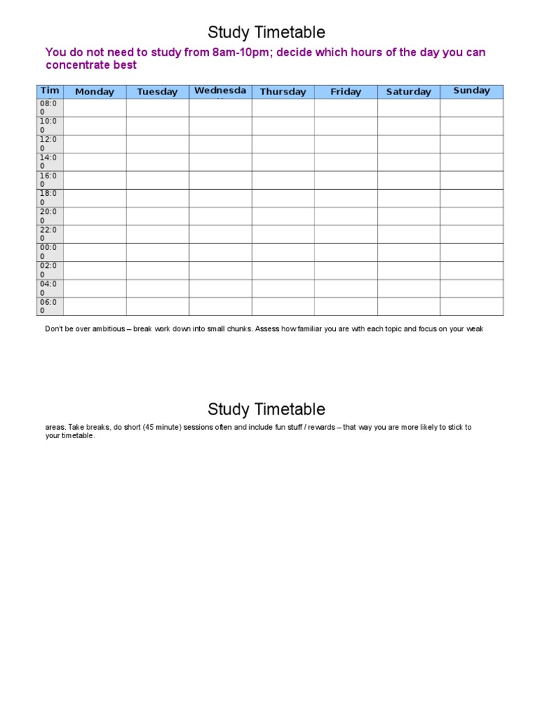 Study Timetable: You Do Not Need To Study From 8am-10pm Decide Which ...