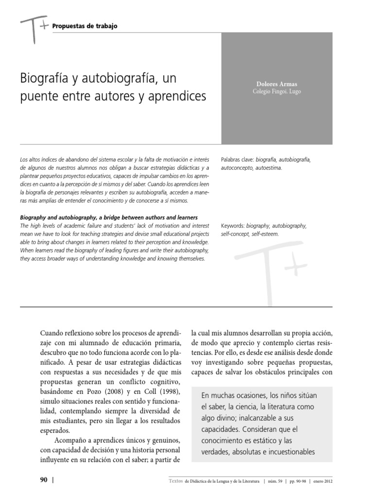 Biografía y Autobiografía Un Puente Entre Autores y Aprendices PDF ...