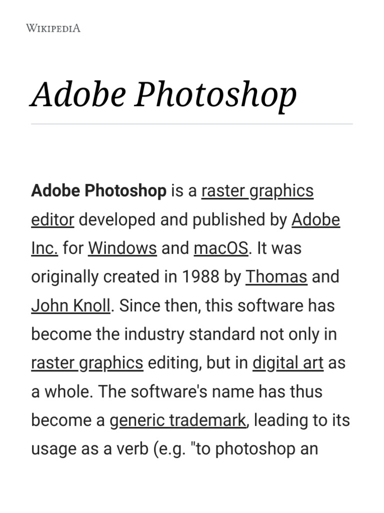 Adobe Photoshop - Wikipedia | PDF | Adobe Photoshop | Computer Graphics