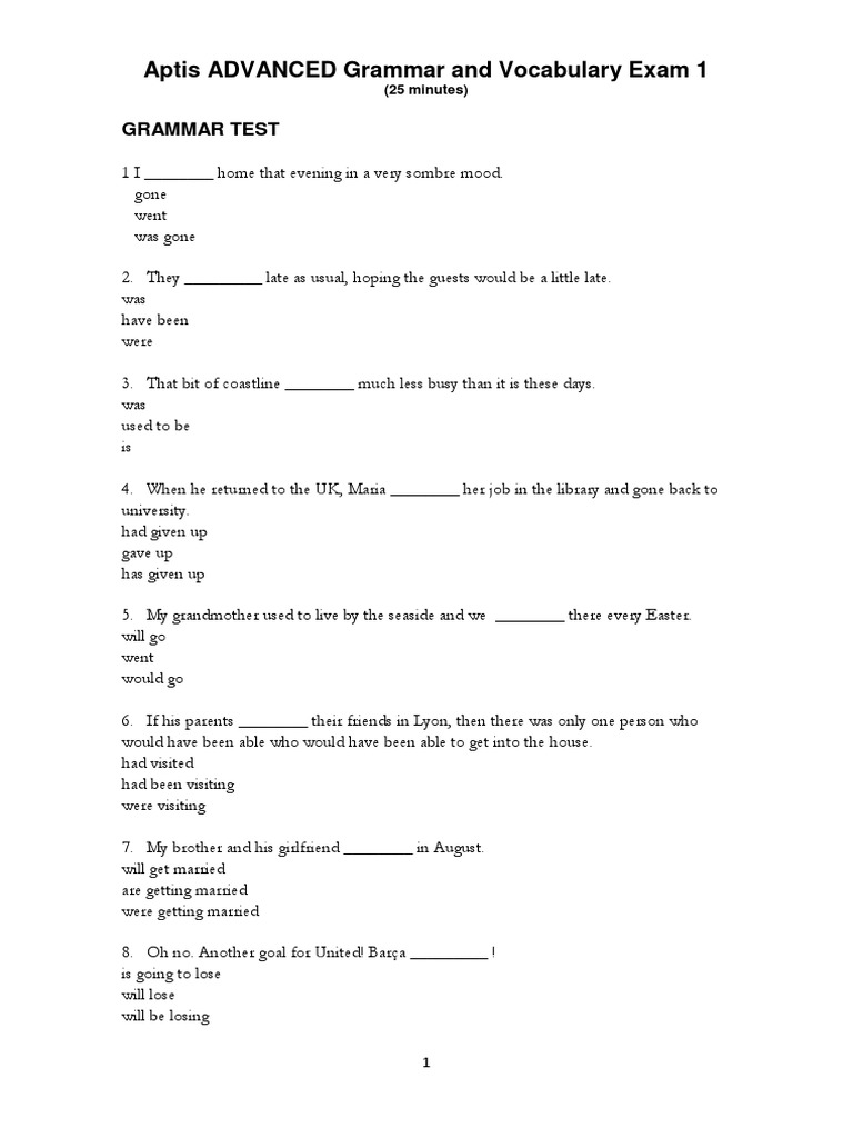 Grammar and Vocabulary Exam 1 | PDF