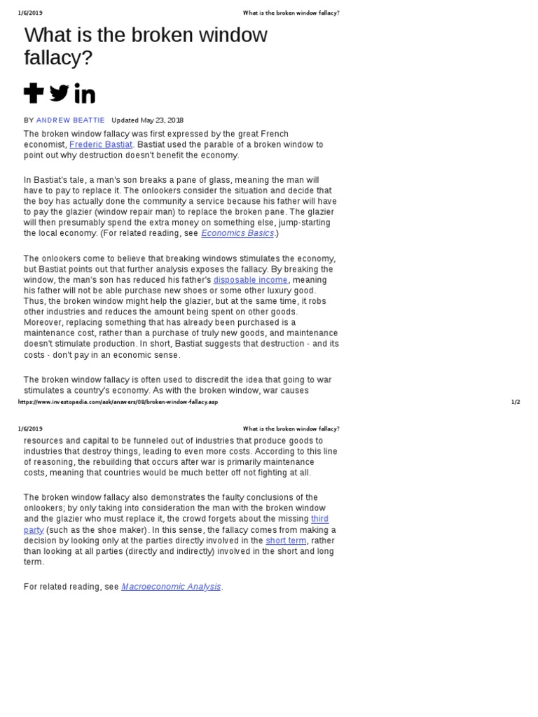 What Is The Broken Window Fallacy?: Frederic Bastiat | PDF | Macroeconomics | Economics
