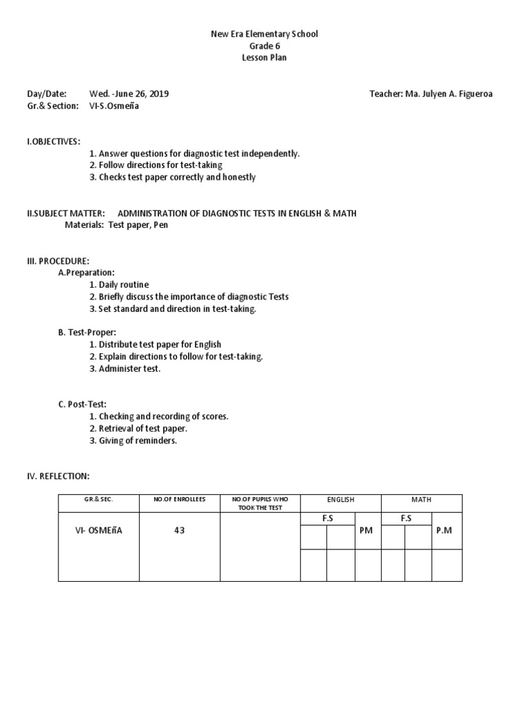 LP Diagnostic Test | PDF | Data Collection | Pedagogy