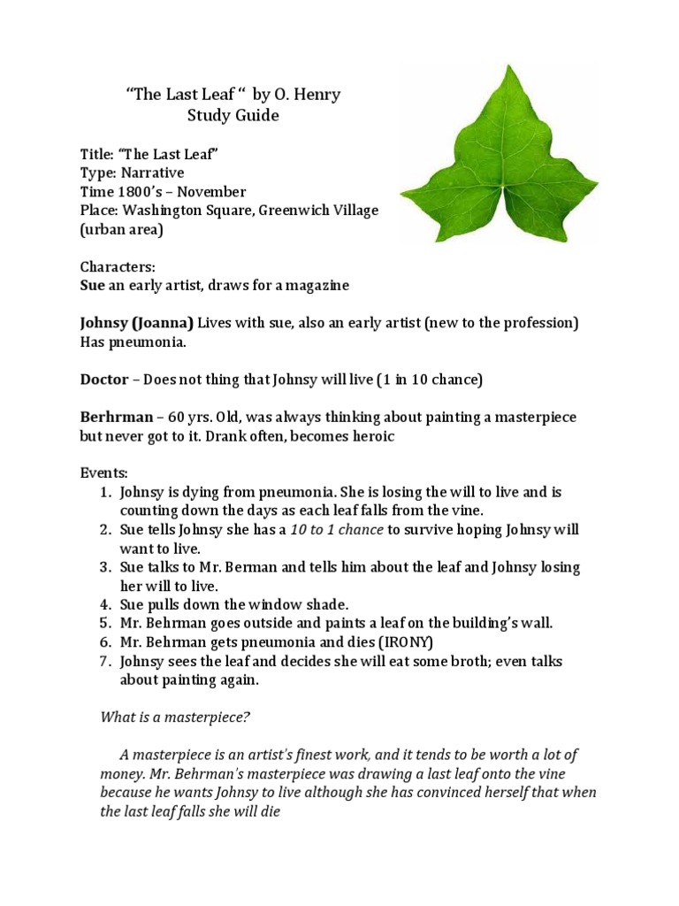 The Last Leaf By O Henry Characters