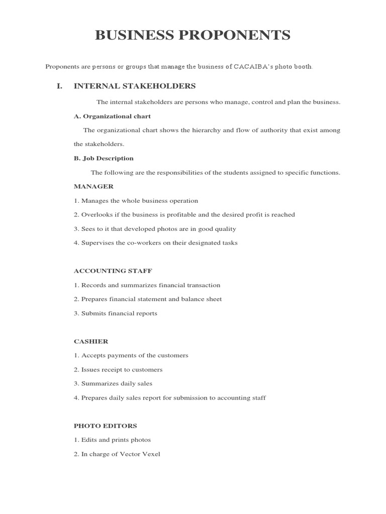Business Proponents | PDF | Customer | Business