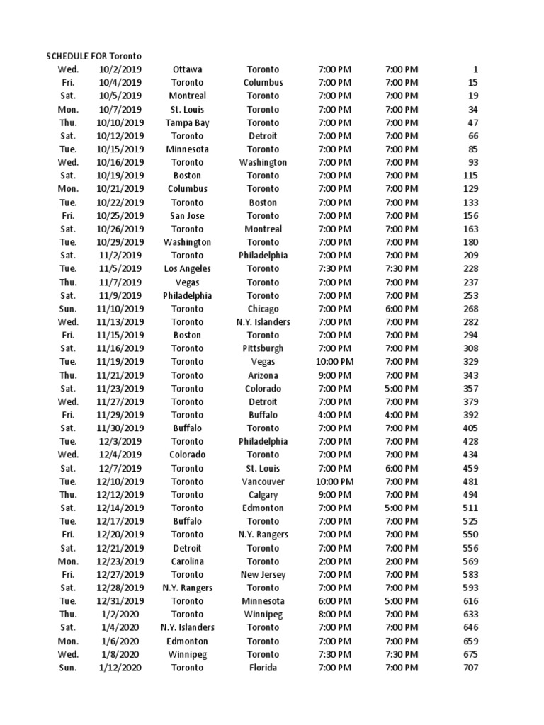 Toronto Maple Leafs 2019-20 Schedule | Toronto Maple Leafs | Sports