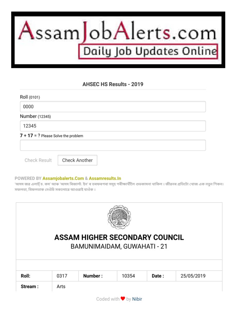 Ahsec Hs Results 2019 | PDF