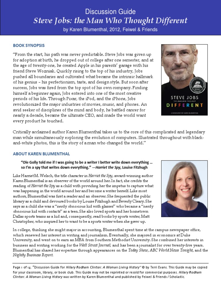 Steve Jobs: The Man Who Thought Different: Discussion Guide | PDF ...