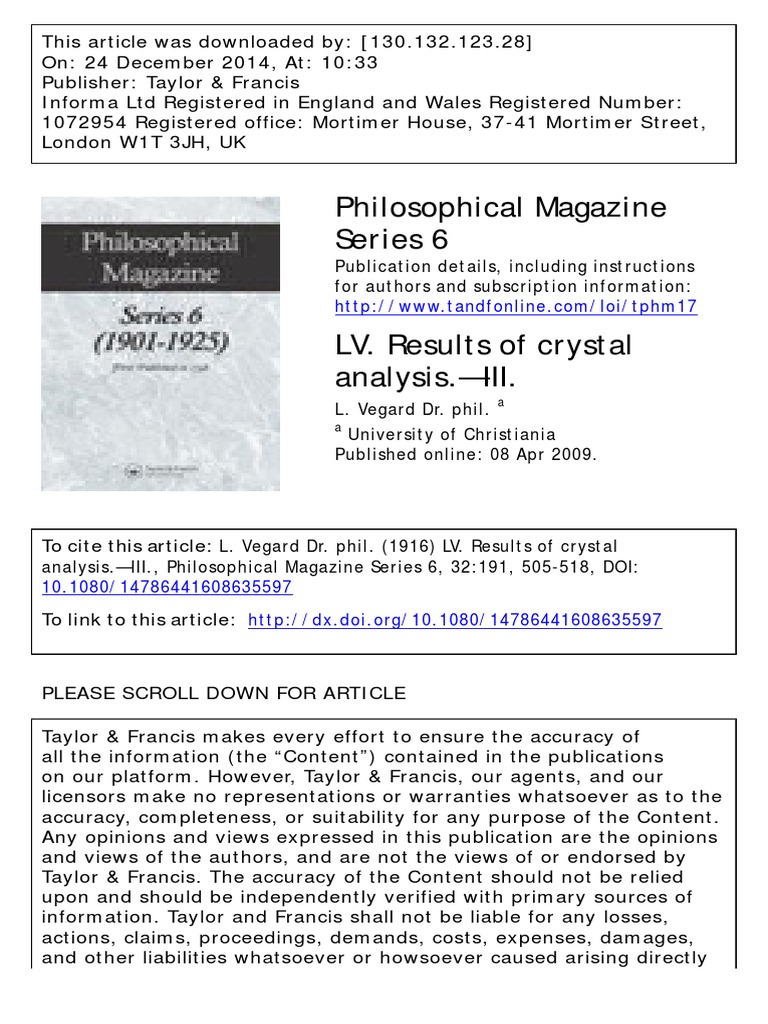 Vegard 1916 | PDF | Crystal Structure | Chemistry