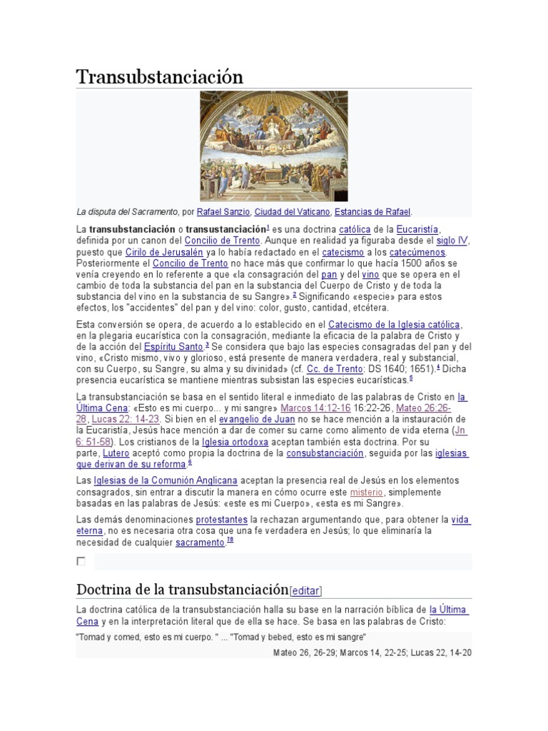 Doctrina de La Transubstanciación | eucaristía | Creencia y doctrina ...
