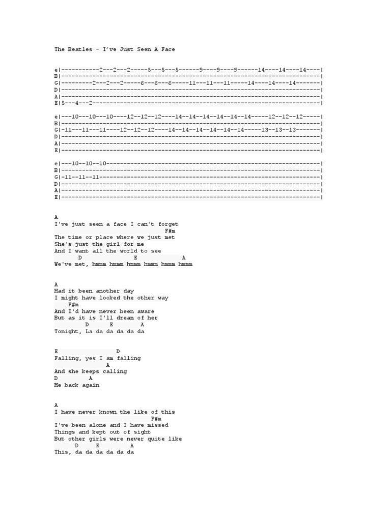 I've Just Seen A Face TAB and Chords | PDF | Paul Mc Cartney | The Beatles