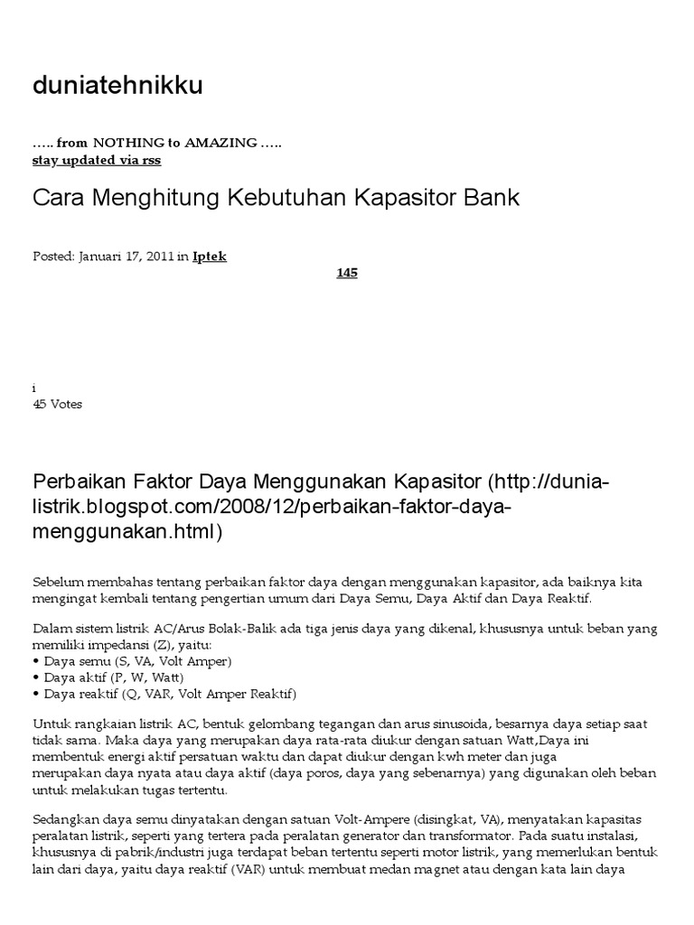 Cara Menghitung Kebutuhan Kapasitor Bank - Duniatehnikku | PDF