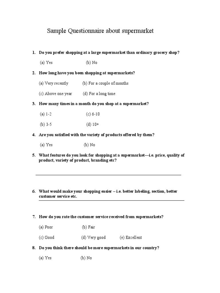 Sample Customer Satisfaction Questionnaire Templates | PDF ...