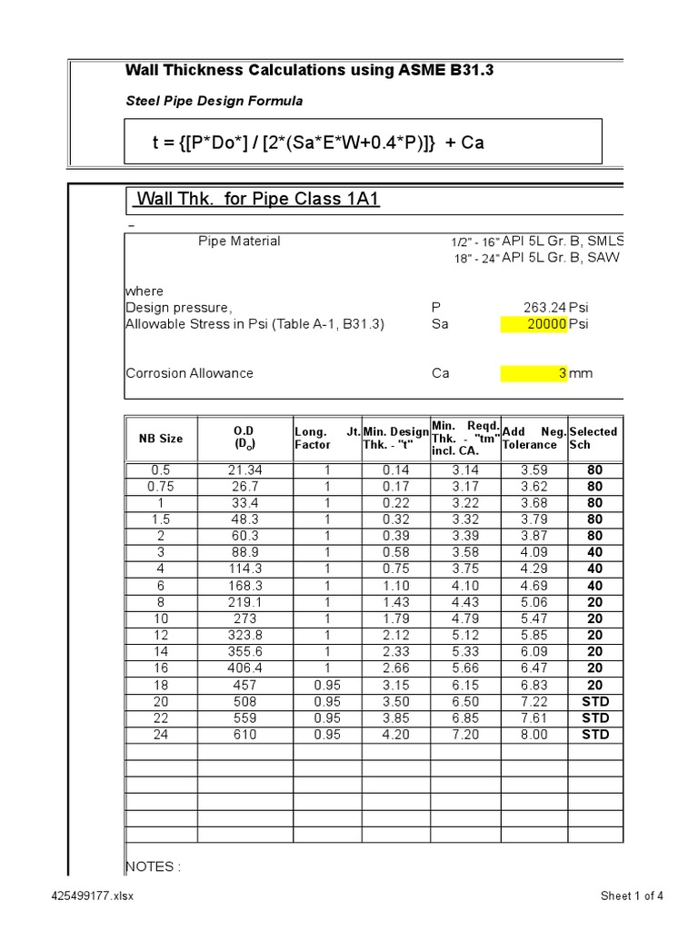 ASME B31.3 Pipe Thickness Calculations | PDF | Plumbing | Pipe (Fluid ...