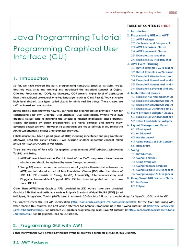 Java GUI Programming | PDF | Method (Computer Programming) | Class (Computer Programming)