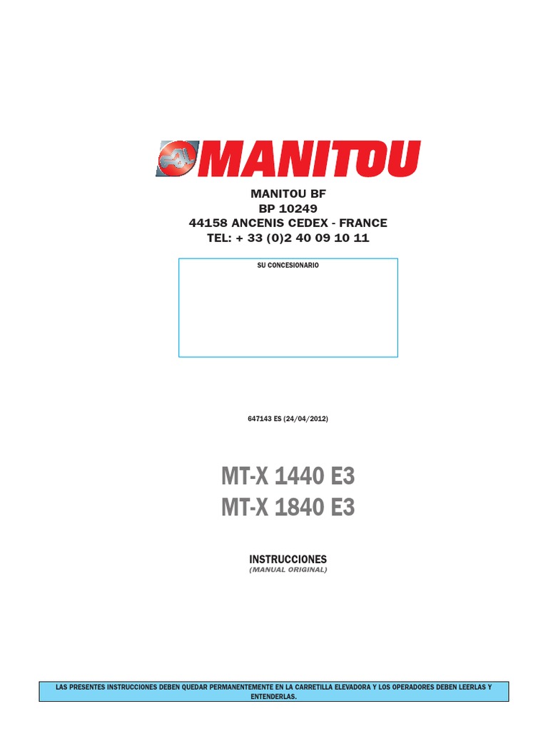 Manual de Instrucciones MT-X 1440 y 1840 (647143), Danainfo .A1-4c5 | PDF | Máquina elevadora ...