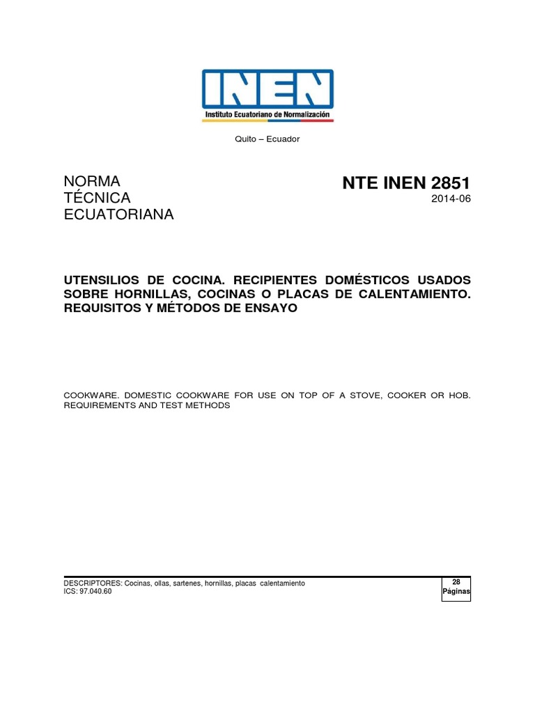 Nte Inen 2851 | PDF | Estufa de cocina | Aluminio