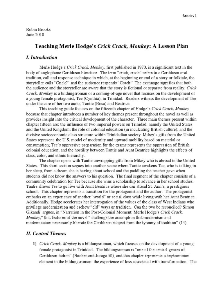 Teaching Merle Hodge's Crick Crack, Monkey: A Lesson Plan | PDF ...