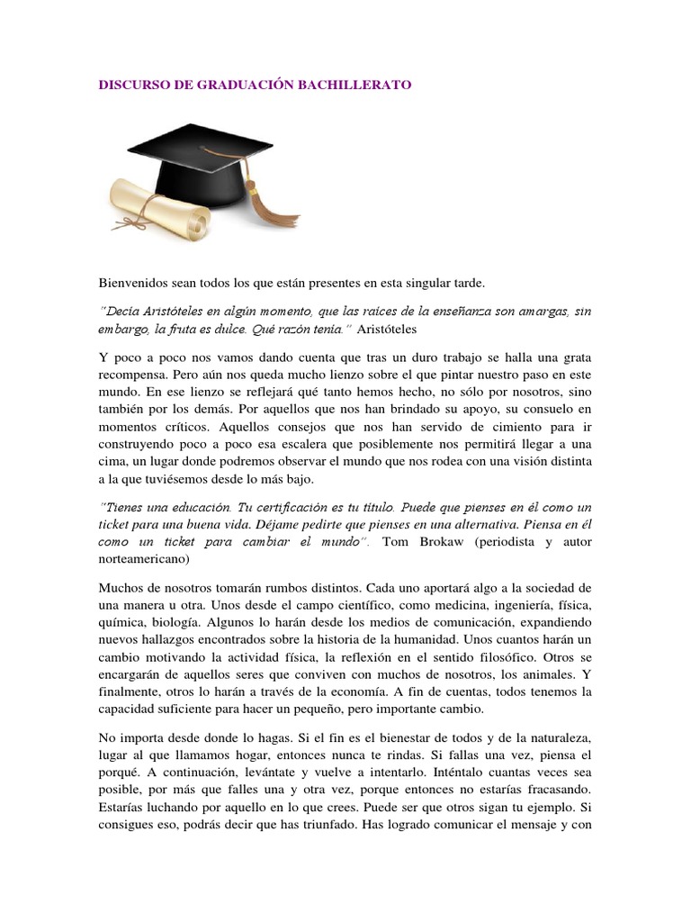 Discurso de Graduación Bachillerato | PDF | Aristóteles | Escuelas Discurso de Graduación Bachillerato | PDF | Aristóteles | Escuelas