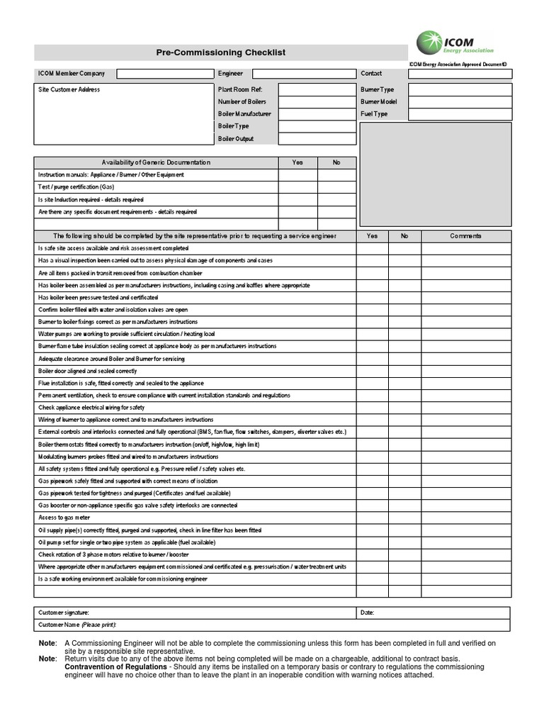 Pre-Commissioning Checklist: ICOM Energy Association Approved Document ...