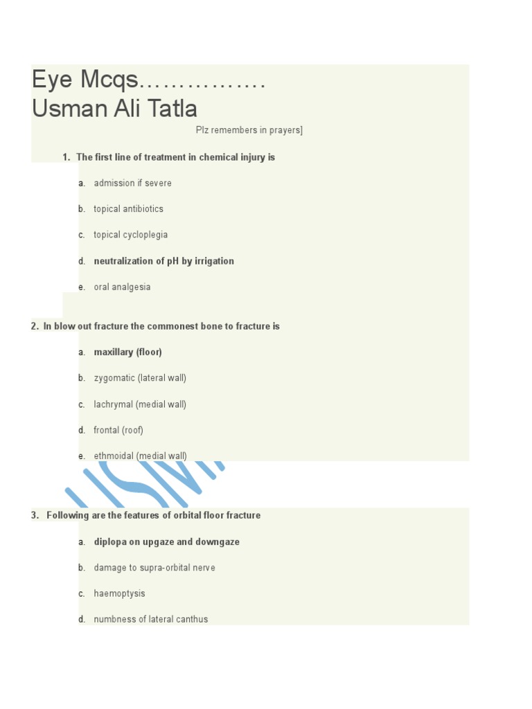 Eye Mcqs - Docx Version 1 | PDF | Glaucoma | Cataract