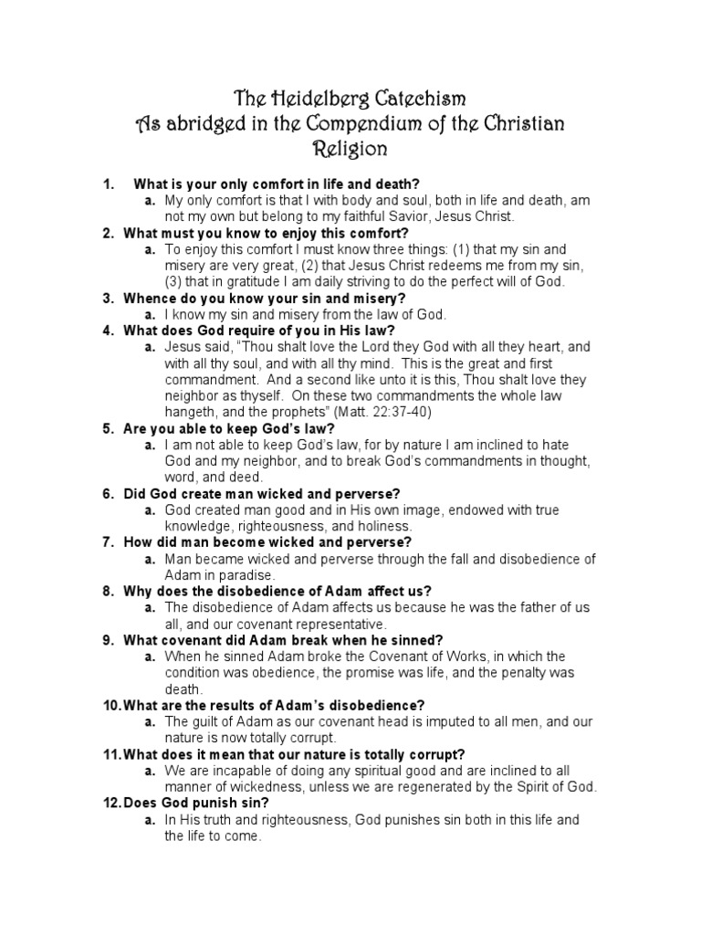 The Heidelberg Catechism Abridged | PDF | Justification (Theology ...