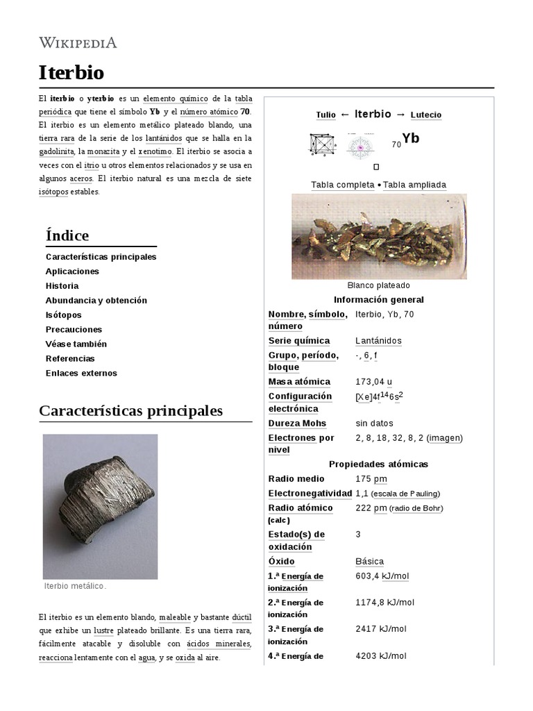 Iterbio | PDF | Elementos químicos | Conjuntos de elementos químicos