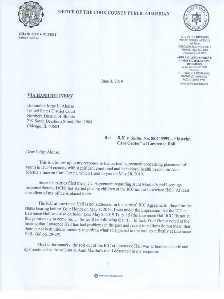 Letter To Honorable Jorge L Alonso June 3, 2019 | PDF