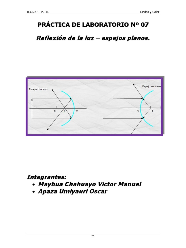 10 Laboratorio 7 Reflexión de La Luz - Espejos Planos | PDF | Reflexión ...
