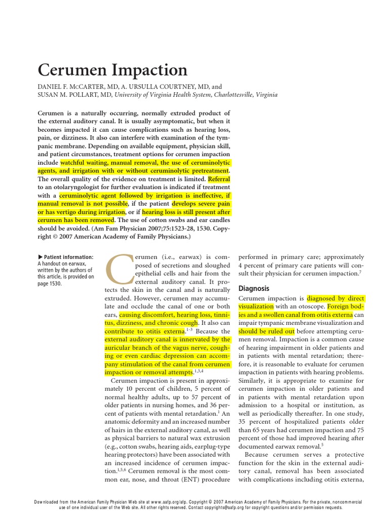 Cerumen Impaction | PDF | Ear | Hearing