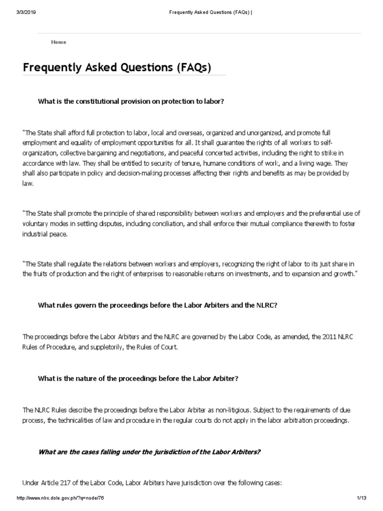 NLRC Rules Frequently Asked Questions | PDF | Arbitration | Employment