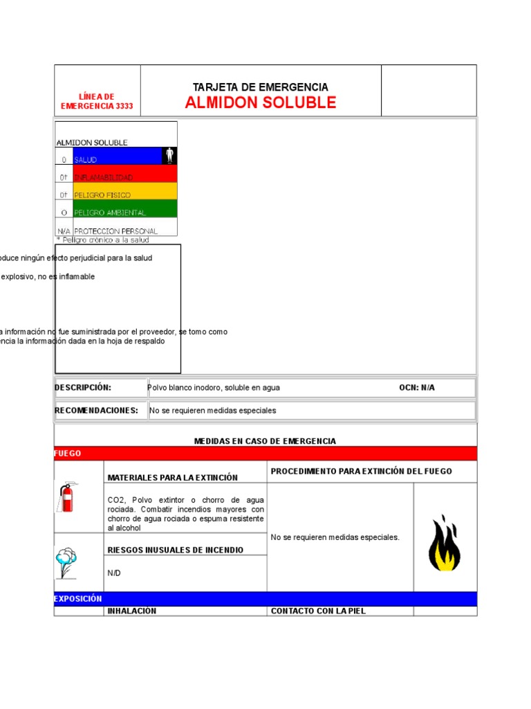 Ficha de Seguridad: Almidón Soluble | PDF | Residuos | Agua