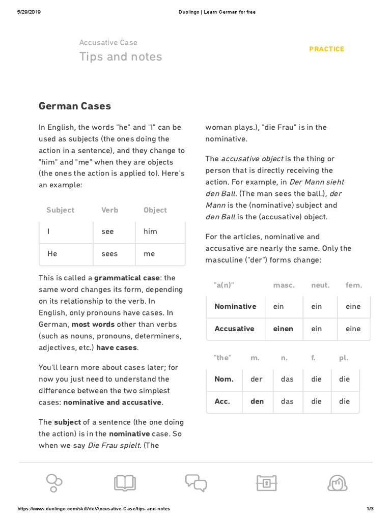 Accusative Case - German Duolingo | PDF | Subject (Grammar) | Morphology