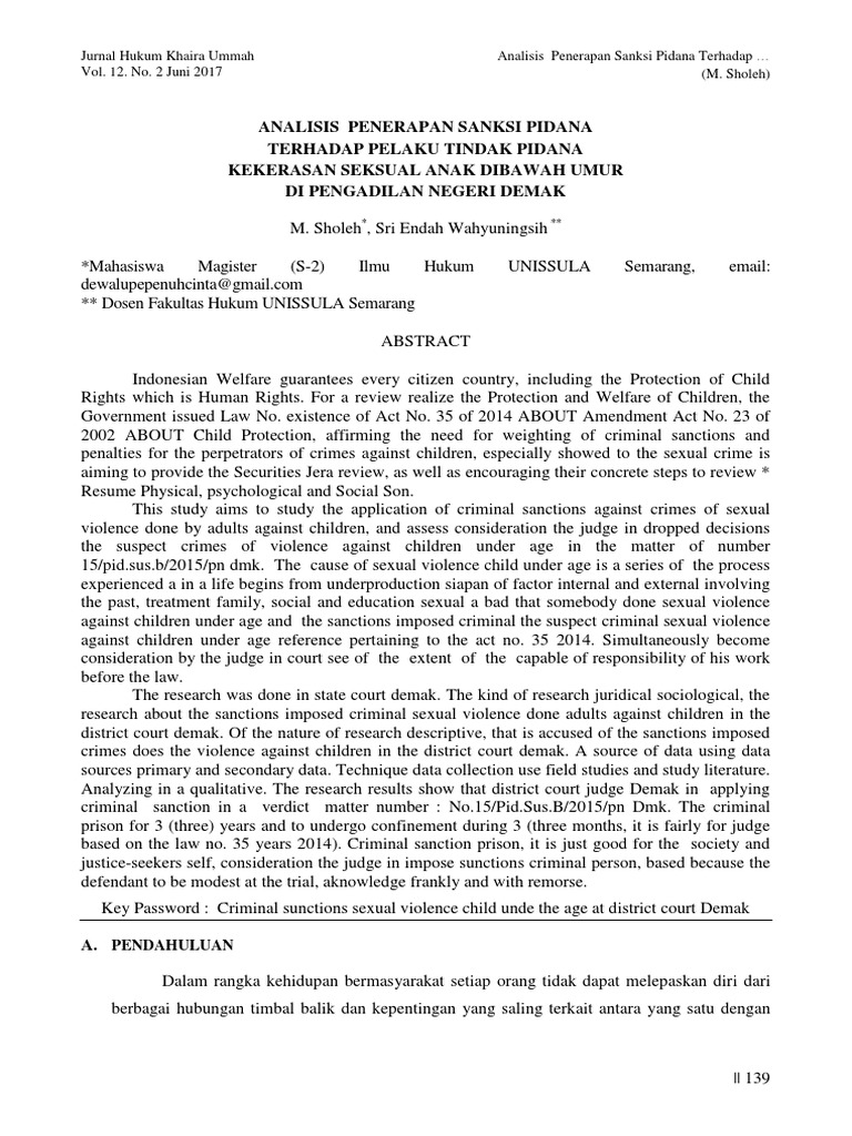 Analisis Penerapan Sanksi Pidana Terhadap Pelaku Tindak Pidana Kekerasan Seksual Anak Dibawah ...