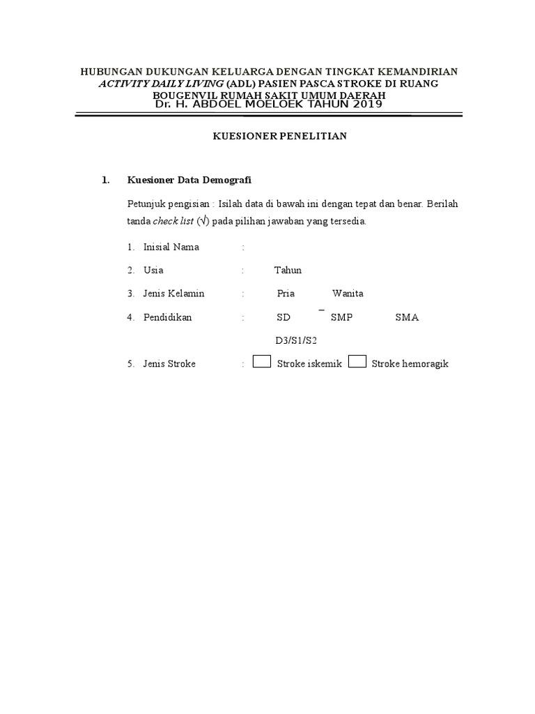 Kuisioner Barthel Indeks | PDF