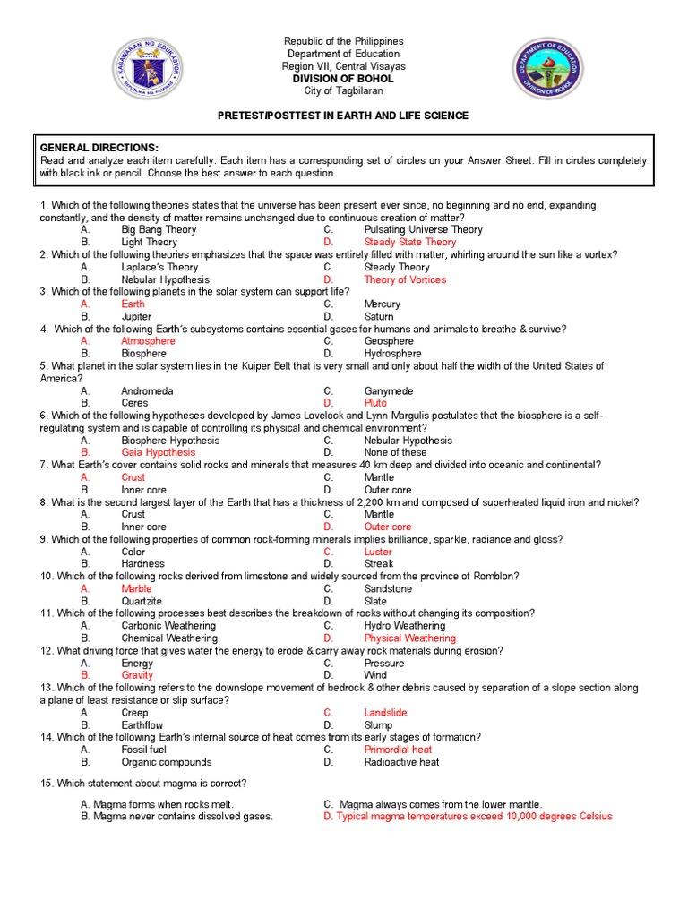 Pretest-Posttest - Earth and Life Science | PDF | Genetic Engineering ...
