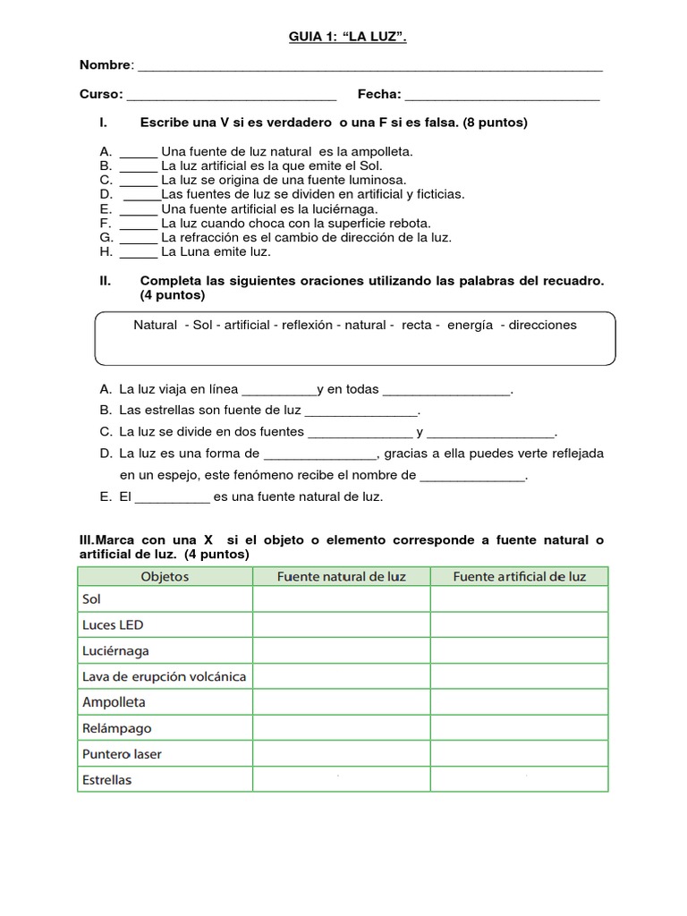 Actividades sobre la Luz para Primaria | PDF